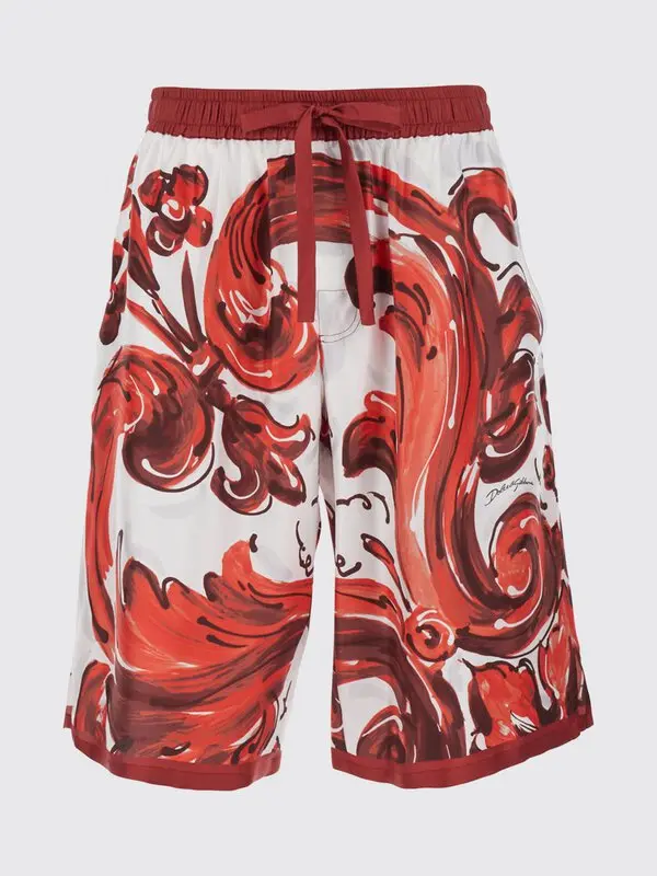 Dolce & Gabbana Knee-length Silk Shorts With Maioliche Print - Red