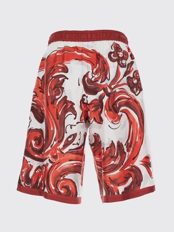 Dolce & Gabbana Knee-length Silk Shorts With Maioliche Print - Red