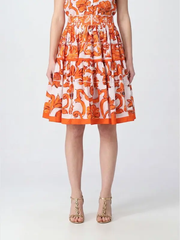 Dolce & Gabbana High-waisted A-line Mini Skirt In Cotton With Maioliche Print - Multicolor