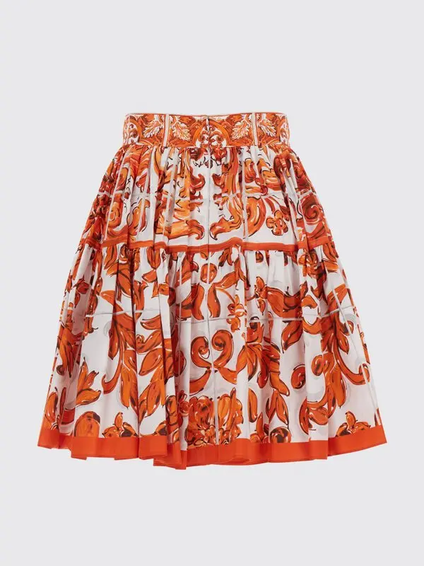 Dolce & Gabbana High-waisted A-line Mini Skirt In Cotton With Maioliche Print