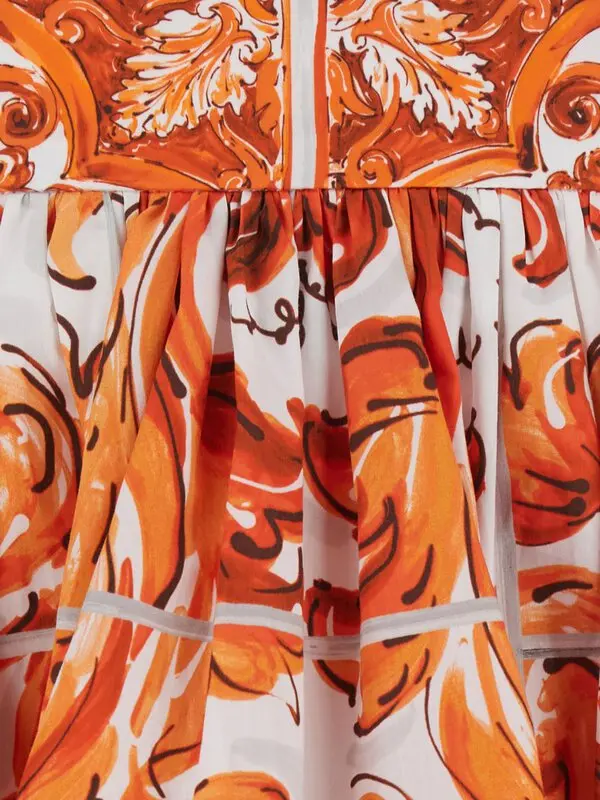 Dolce & Gabbana High-waisted A-line Mini Skirt In Cotton With Maioliche Print