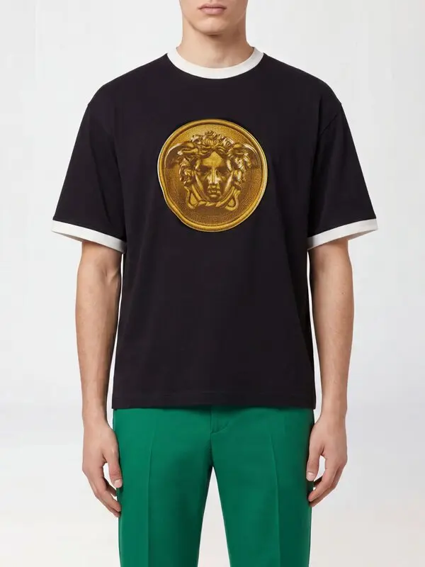 Versace Cotton T-shirt With Medusa Logo And Dropped Shoulders - Black