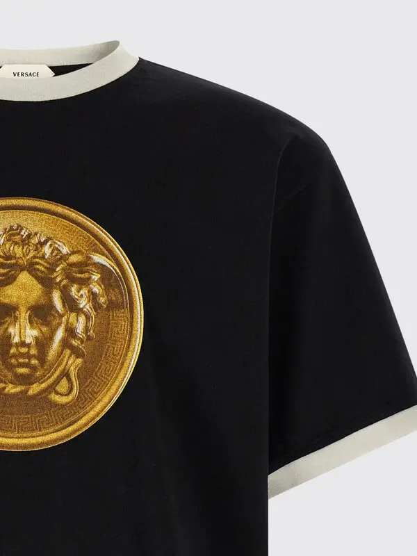 Versace Cotton T-shirt With Medusa Logo And Dropped Shoulders - Black