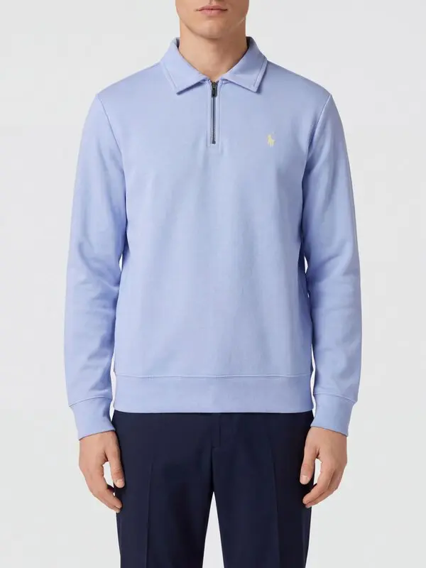 Polo Ralph Lauren Long-sleeve Cotton Polo Shirt With Zip Closure And Embroidered Logo - Blue