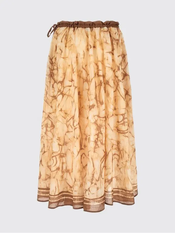 Zimmermann A-line Abstract-print Ramie Midi Skirt - Beige