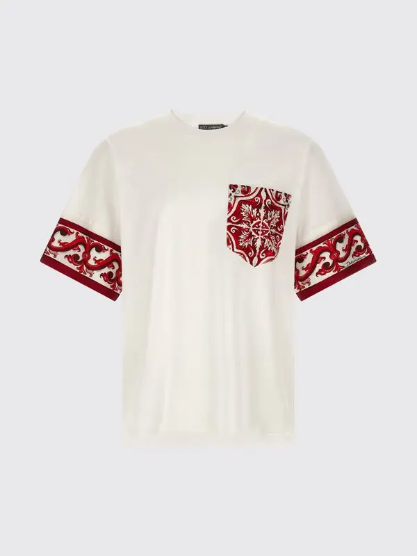 Dolce & Gabbana Cotton And Silk T-shirt With Majolica Print And Contrast Trim