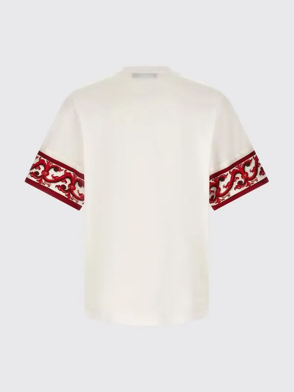 Dolce & Gabbana Cotton And Silk T-shirt With Majolica Print And Contrast Trim