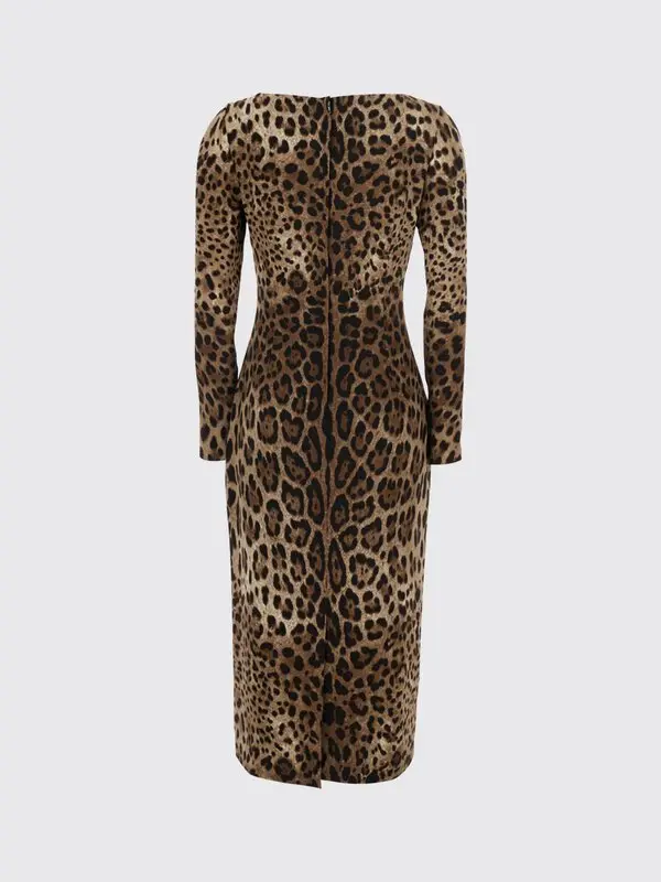 Dolce & Gabbana Leopard Print Long Sleeve Square Neck Midi Dress
