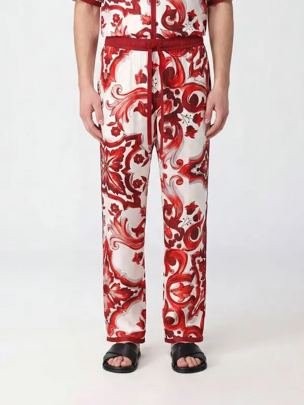 Dolce & Gabbana Majolica Print Straight-leg Silk Trousers - Red