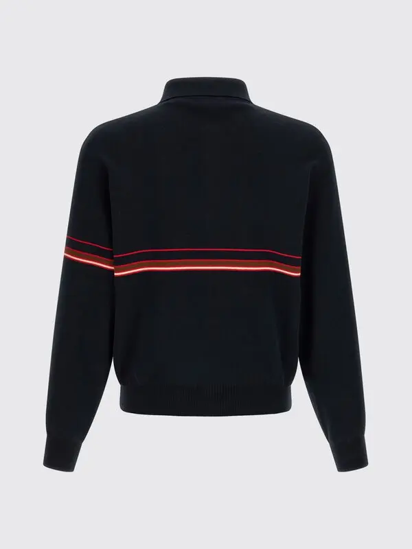 Versace Long-sleeved Knitted Cotton Polo Shirt With Contrast Logo