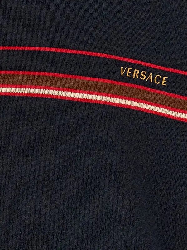 Versace Long-sleeved Knitted Cotton Polo Shirt With Contrast Logo