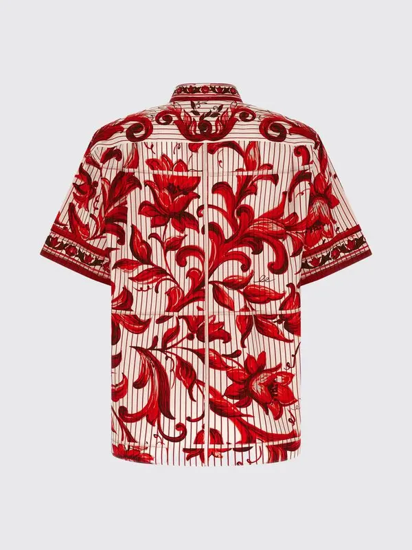 Dolce & Gabbana Bowling Shirt In Cotton With Striped Majolica Print