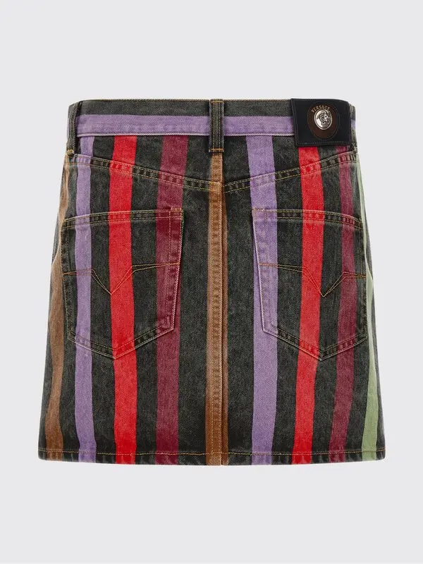 Versace Striped Cotton Denim Pencil Mini Skirt