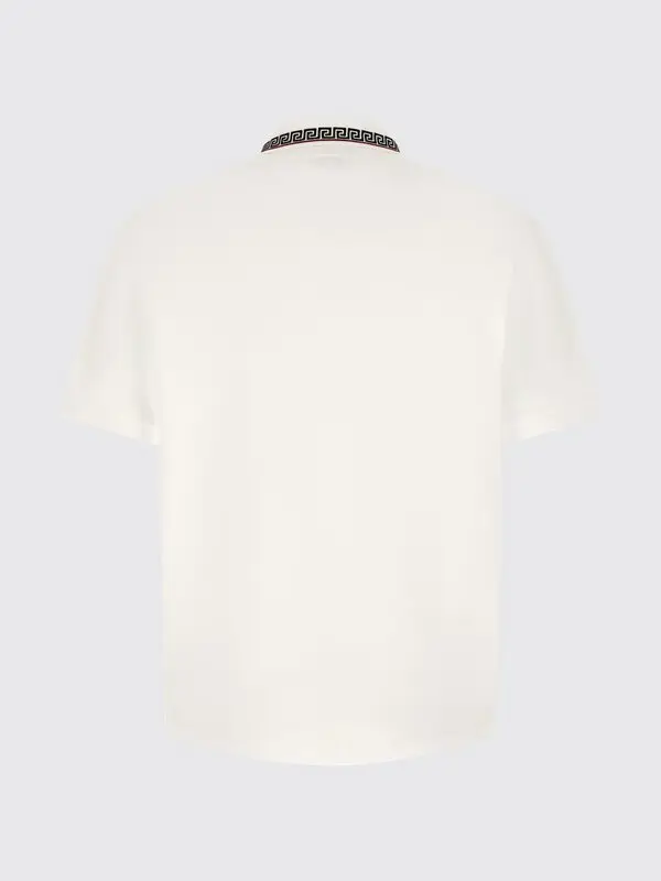 Versace Greca Pattern Cotton Polo Shirt With Contrast Embroidered Logo - White