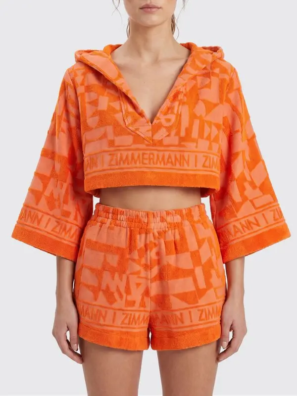 Zimmermann Solstice Long-sleeved Cropped Cotton Hooded Top