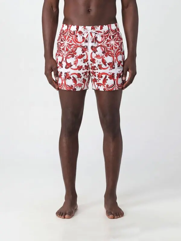 Dolce & Gabbana Majolica Print Boxer Swim Shorts With Logo Waistband - Burgundy