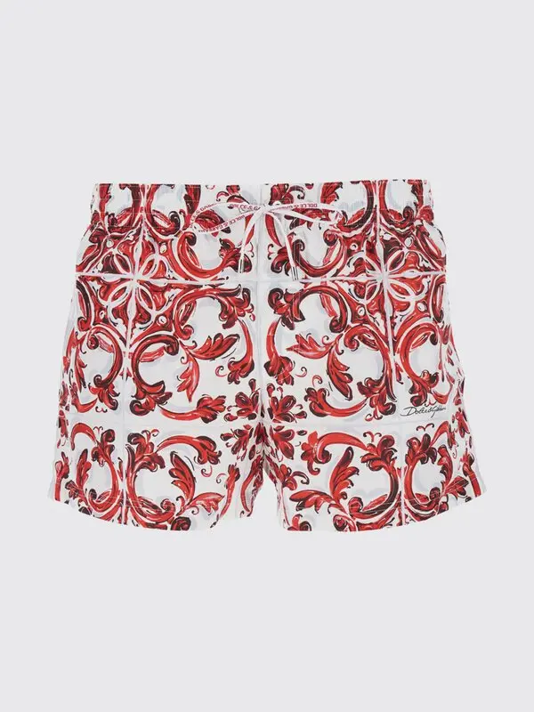 Dolce & Gabbana Majolica Print Boxer Swim Shorts With Logo Waistband - Burgundy