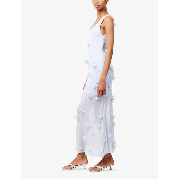 Simkhai Floral Appliqué Knitted Midi Dress - Periwinkle Sky