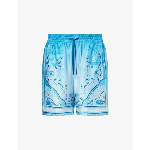 Casablanca Silk Shorts With All-over Print - Blue