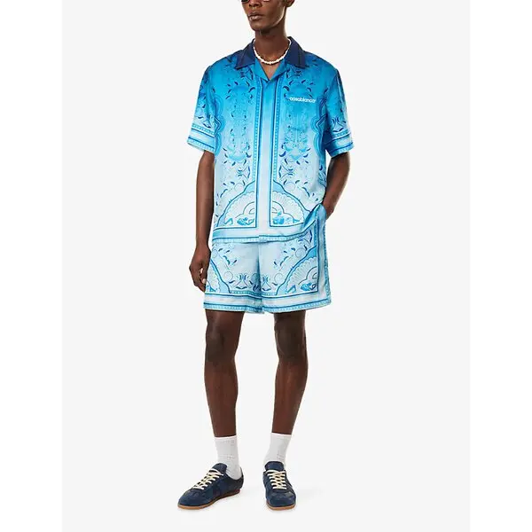Casablanca Silk Shorts With All-over Print - Blue