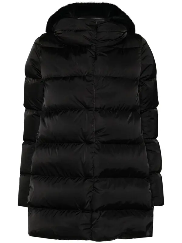 Herno A-shape Down Jacket In Satin And Lady Alternative Fur - Black