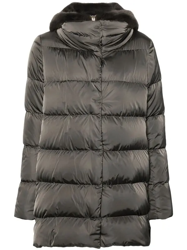 Herno A-shape Down Jacket In Satin And Faux Fur - Grey