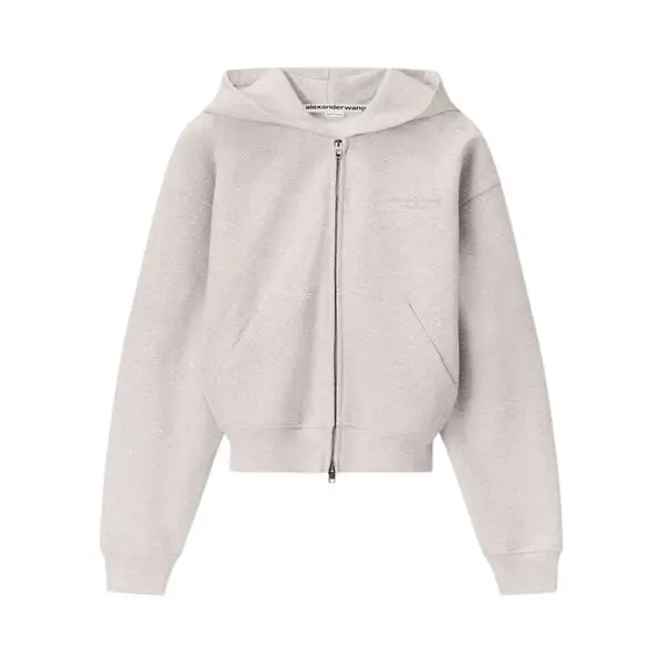 Alexander Wang Allover Hotfix Zip-up Hoodie 'light Heather - Grey