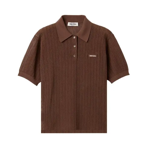 Miu Miu Cotton Knit Polo Shirt 'cocoa
