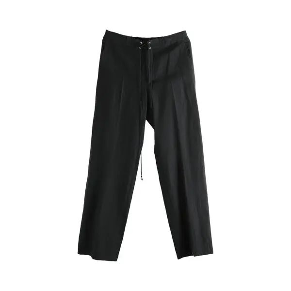 Auralee Wool Cotton Linen Ox Drawstring Pants - Black