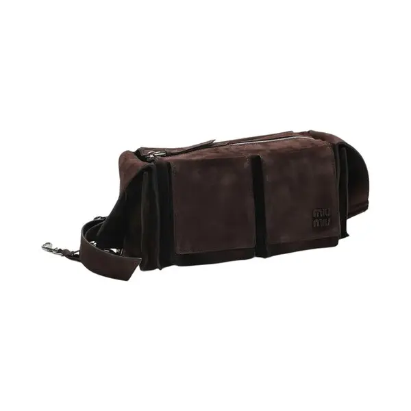 Miu Miu Utilitaire Suede Shoulder Bag 'dark