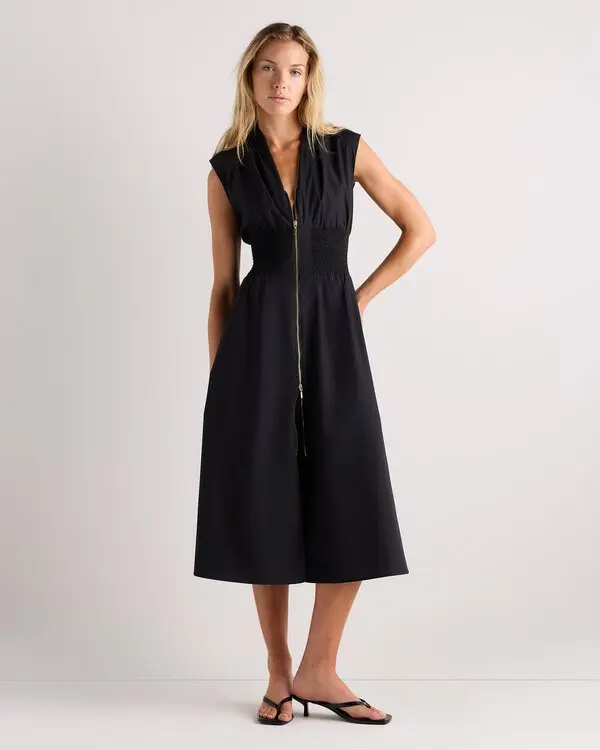 Quince Poplin Zip-front Midi Dress