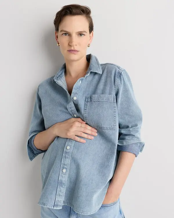 Quince Oversized Denim Maternity Shirt