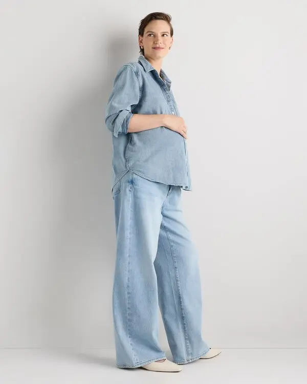 Quince Oversized Denim Maternity Shirt