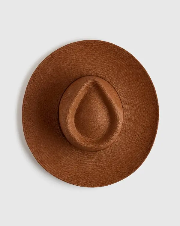 Quince Toquilla Straw Wide Brim Panama Hat - Chestnut Brown