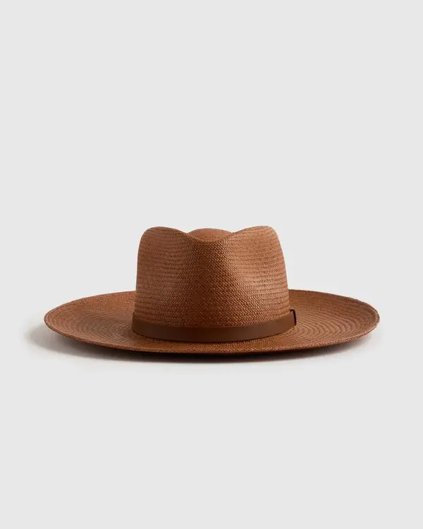 Quince Toquilla Straw Wide Brim Panama Hat - Chestnut Brown