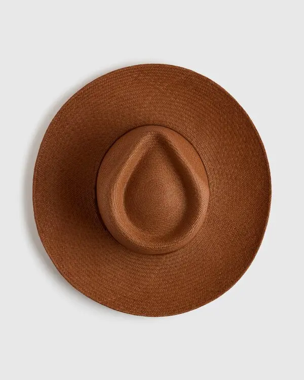 Quince Toquilla Straw Wide Brim Panama Hat - Chestnut Brown