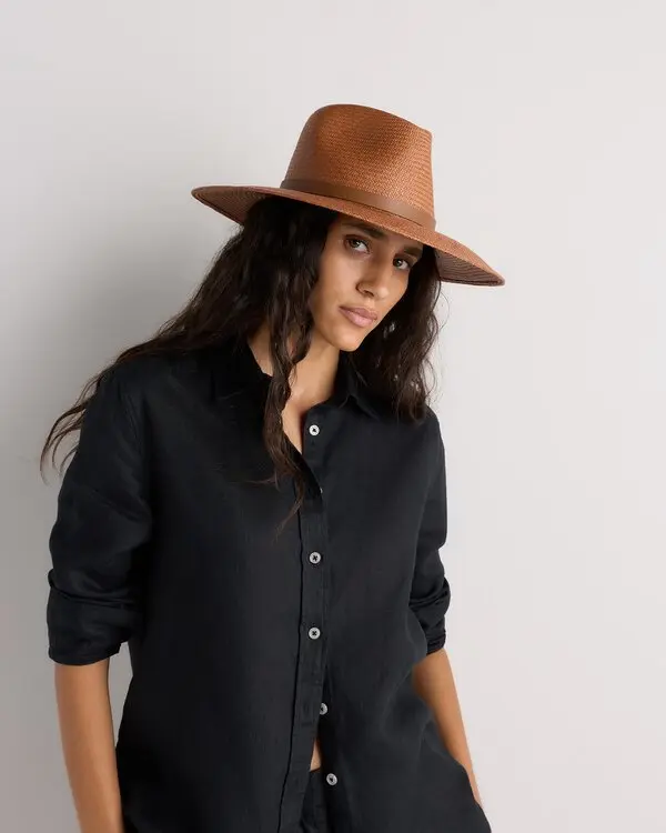 Quince Toquilla Straw Wide Brim Panama Hat - Chestnut Brown