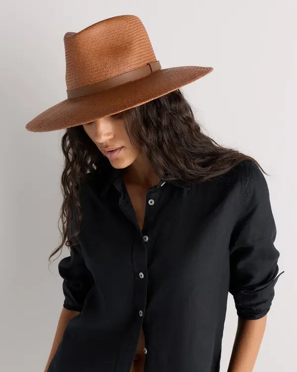 Quince Toquilla Straw Wide Brim Panama Hat - Chestnut Brown