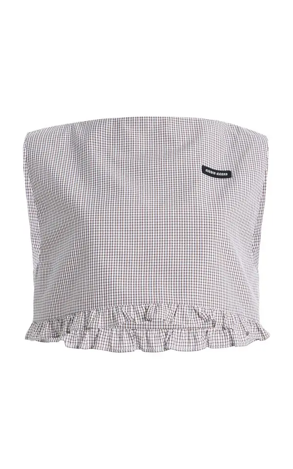 Miu Miu Checkered Cropped Cotton Top - Print
