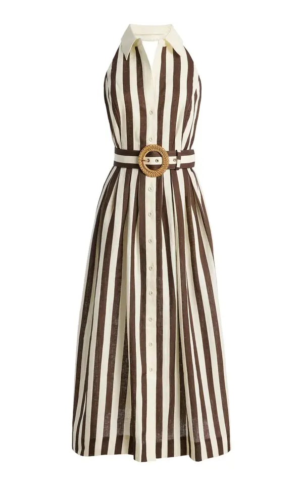 Cara Cara Quentin Striped Cotton Midi Shirt Dress - Brown