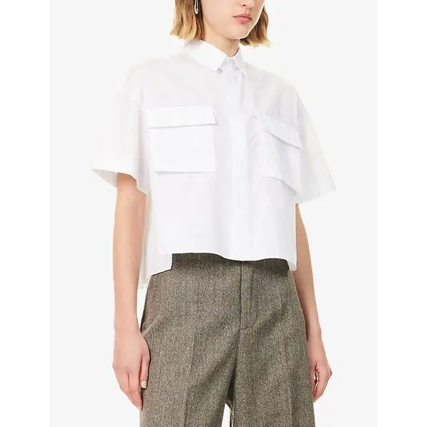 Sacai Pleated Boxy-cut Cotton Poplin Shirt
