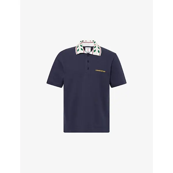 Casablanca Laurel Pique Cotton Polo T-shirt Xxl - Navy
