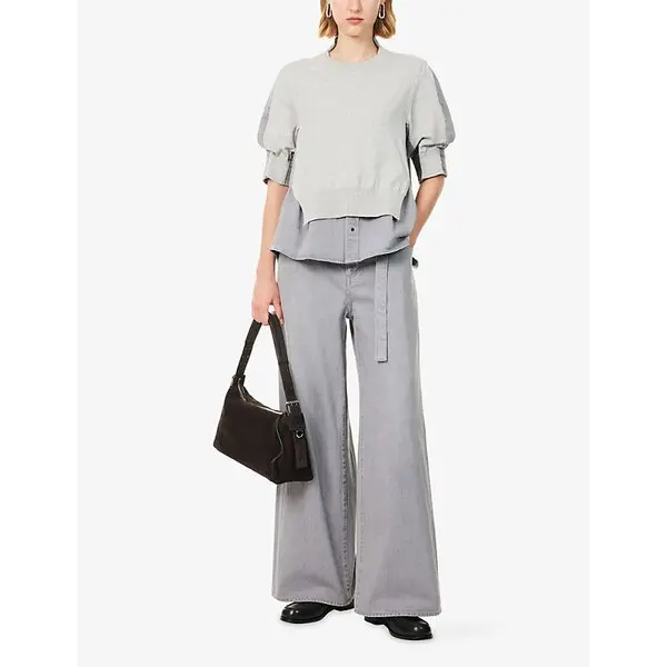 Sacai Layered Cotton-knit And Denim Top