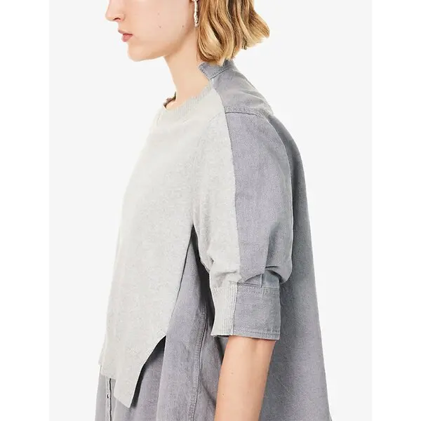 Sacai Layered Cotton-knit And Denim Top