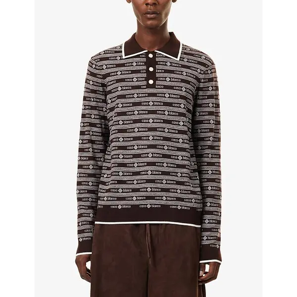 Casablanca Wordmark Long-sleeve Wool Polo Top