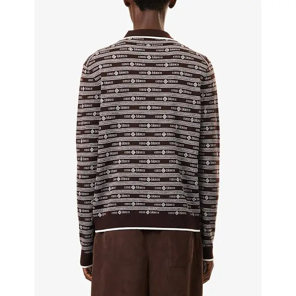 Casablanca Wordmark Long-sleeve Wool Polo Top