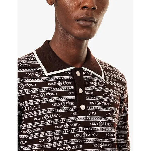 Casablanca Wordmark Long-sleeve Wool Polo Top
