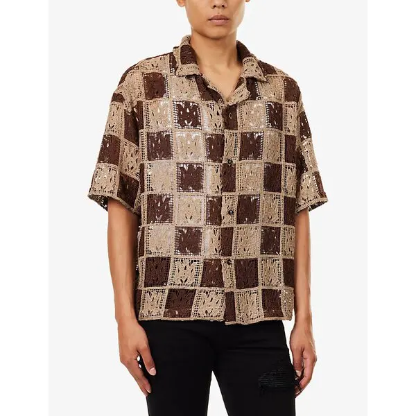 Amiri Check Lace Camp Crochet Shirt