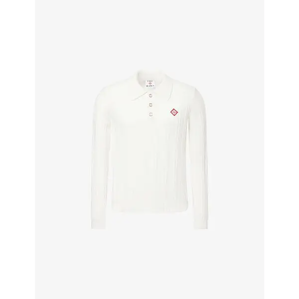 Casablanca Boucle Long Sleeve Cotton-blend Polo Shirt - White