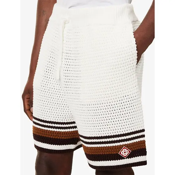 Casablanca Brand-print Crochet Cotton Shorts
